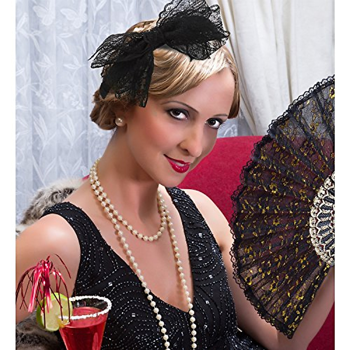 Hicarer 3 Pieces 80's Black Lace Headband with Bow 80s Theme Costumes Party Accessories Neon Lace Bow Headband for Women(Black)