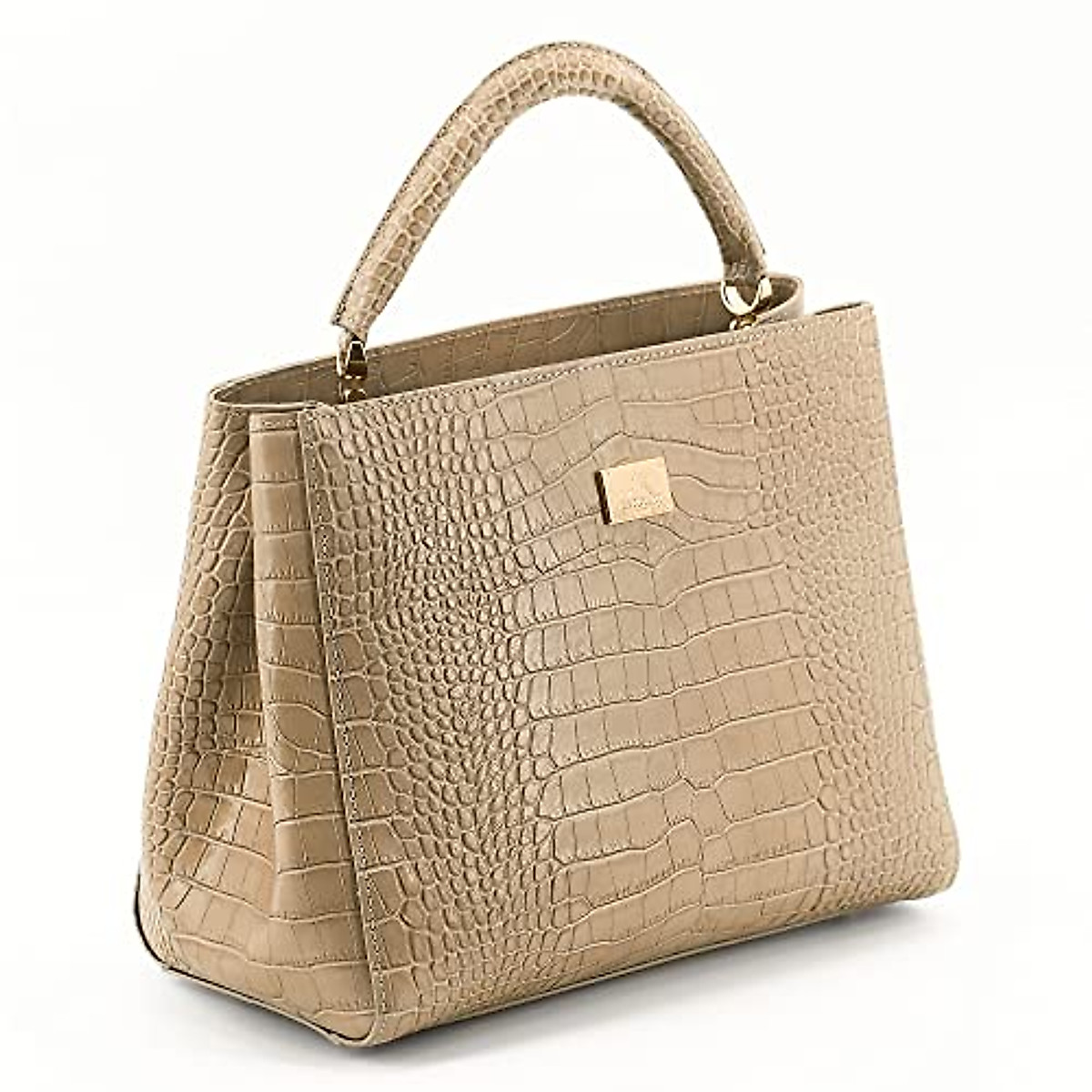 Alinari Firenze Leather Handbag for Women – Designer Crossbody Bag for Ladies in Elegant Italian Style – Made in Italy (Taupe Crocco)