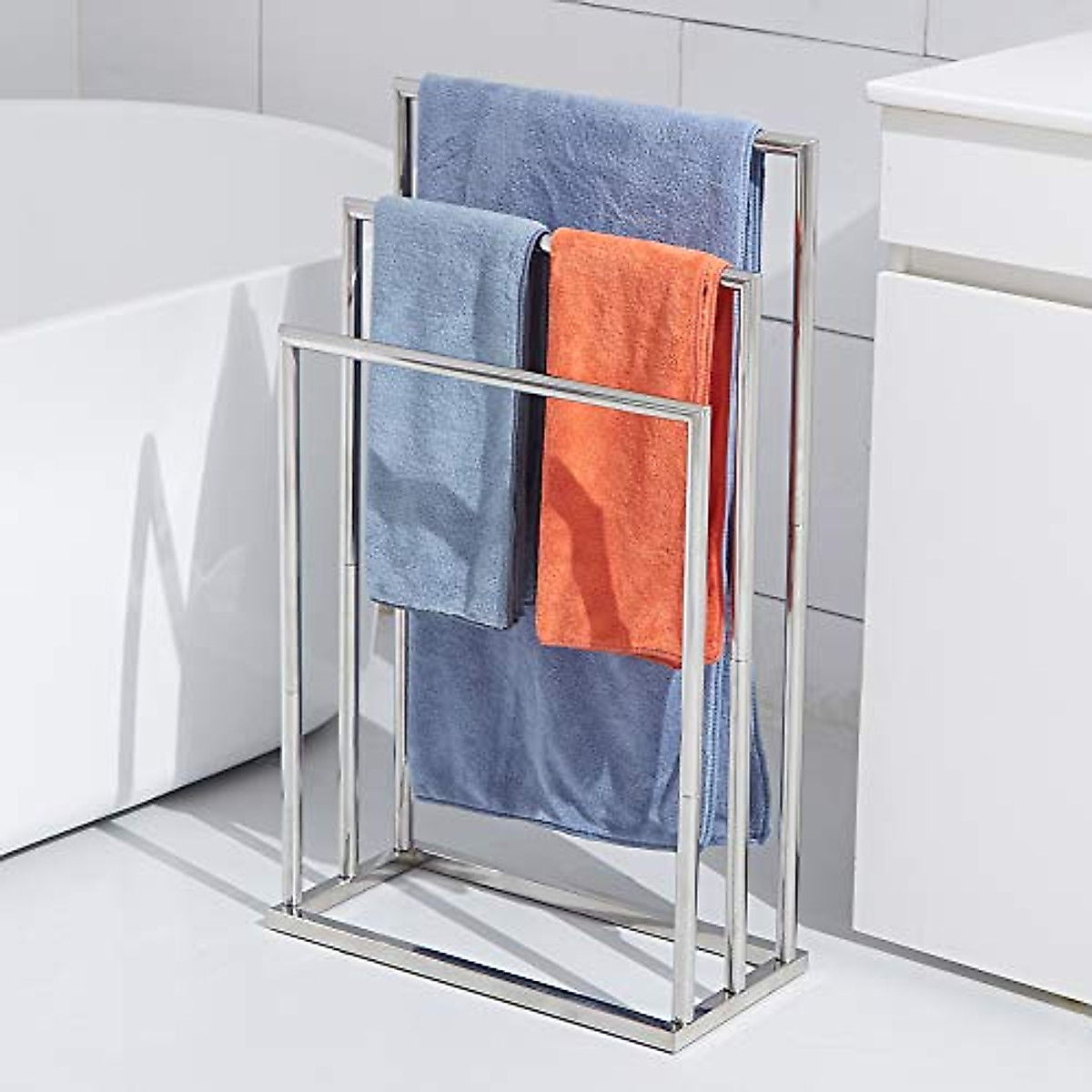 Freestanding Towel Rack，Naturous 3 Tier Metal Towel Bar Stand Stainless Steel Bathroom Towel/Kitchen Towel Rack Stand