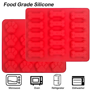 Set of 5, Dog Paws & Bones Silicone Mold and Stainless Steel Dog Bone Cookie Cutters, findTop Food Grade Silicone Mold and 3 Sizes of Biscuit Cutters