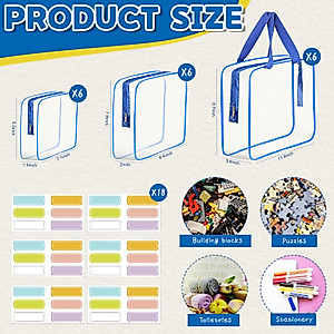 18 Packs Large Toy Storage Bags with Labels, Clear PVC Bags Travel Waterproof Kids Toy Organizer Bags with Zipper for Building Blocks Puzzle Kids Books (Blue)