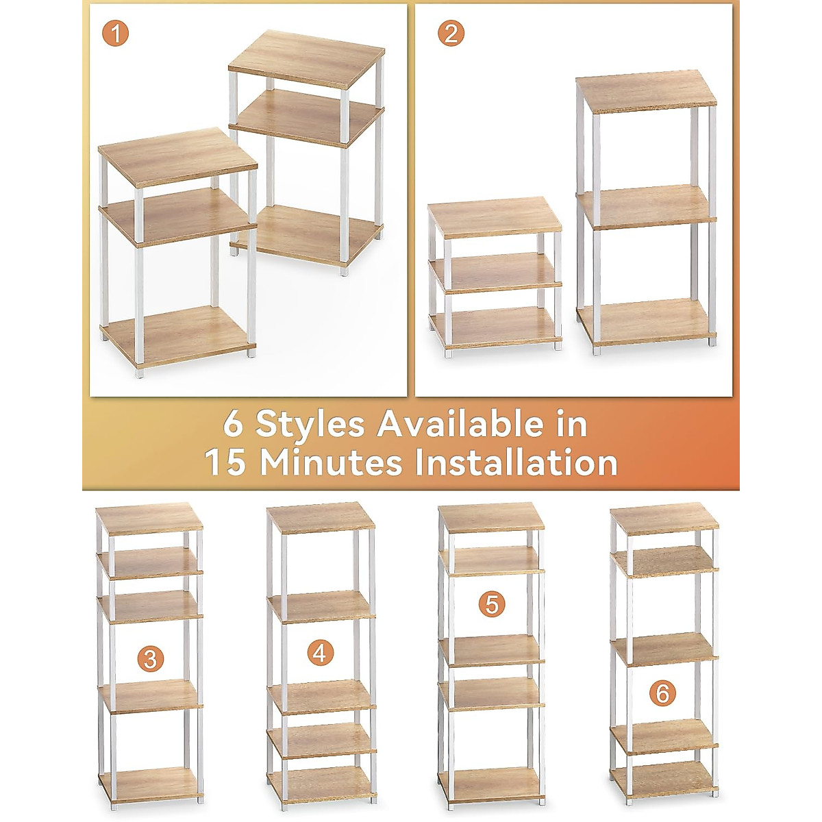 WOODYNLUX Nightstands Set of 2, 3-Tier Side Table, End Table with Shelves, Tall Bedside Tables, 5-Tier Shelf Bookcase, Nightstand Accent Table for Living Room, Bedroom, Beech.