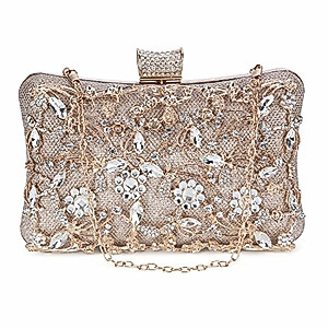 Tanpell Womens Crystal Evening Clutch Bag Rhinestone Wedding Handbag Purse for Bridal Prom Cocktail Party (Champagne)