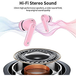 Active Noise Cancelling Wireless Earbuds in-Ear Bluetooth Headphones, IPX7 Waterproof Hi-Fi Stereo Earphones for Smart Phone Computer Laptop (Pink)