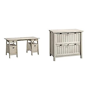 Sauder Trestle Executive Trestle Desk, Chalked Chestnut Finish & Costa Lateral File, Chalked Chestnut Finish