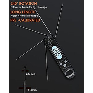 Meat Thermometer,Instant Read Meat Thermometer for Cooking, Fast & Precise Digital Food Thermometer with Backlight, Magnet, Calibration, and Foldable Probe for Deep Fry, BBQ, Grill, and Roast Turkey.
