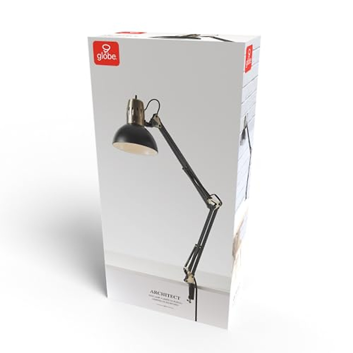 Globe Electric 62000009 32" Multi-Joint Desk Lamp with Metal Clamp, Matte Black, Antique Brass Accents, On/Off Rotary Switch on Shade, Partially Adjustable Swing Arm, Home Décor, Office Accessory