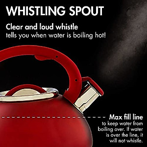 Primula Fast to Boil, Cool Touch Handle Food Grade Stainless Steel Hot Water Kettle, 2.5-Quart, Matte Red