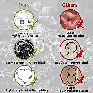 VOJO 2 Pcs G23 Titanium Heart Daith Piercing Jewelry Rook Tragus Clicker Ring Cartilage Earrings 16G (8mm+10mm, Heart Silver)