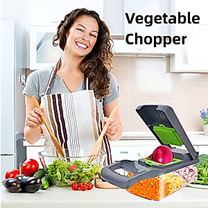 WmanCok Vegetable Chopper,12-in-1 Multifunctional Veggie Chopper,Grey Kitchen Vegetable Slicer Dicer Cutter,Potato Onion Food Chopper with Vegetable Peeler,Hand Guard and Container