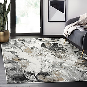 Abani Regal Collection Area Rug - Abstract Grey Black Marble Swirl Design - 8' x 10' - for Living Room, Bedroom & Office