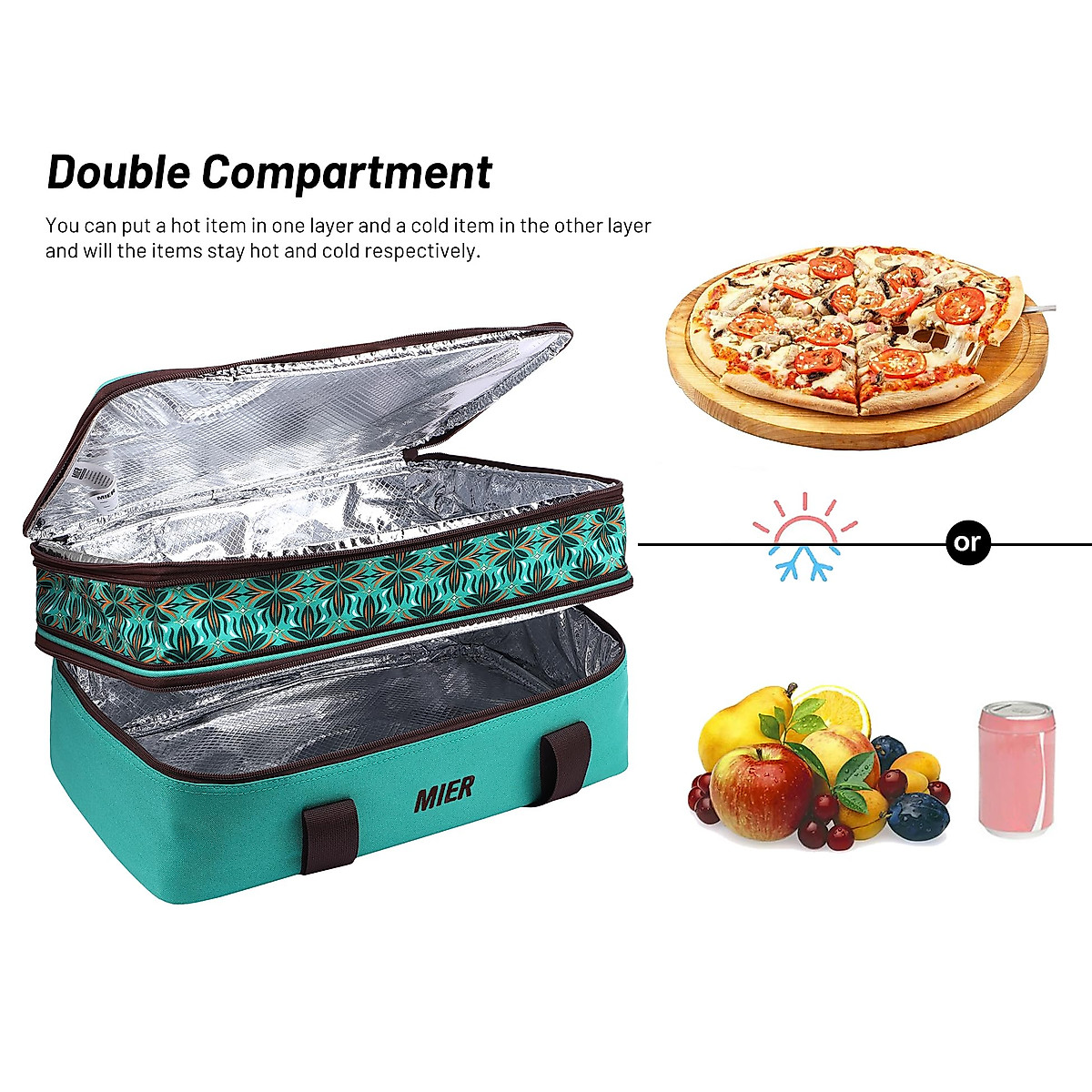 MIER Insulated Double Casserole Carrier Bag Thermal Lunch Tote for Lasagna Lugger, Potluck Parties, Picnic, Beach, Fits 9 x 13 Inches Baking Dish, Casserole Dish, Expandable by Mid Zipper, Teal