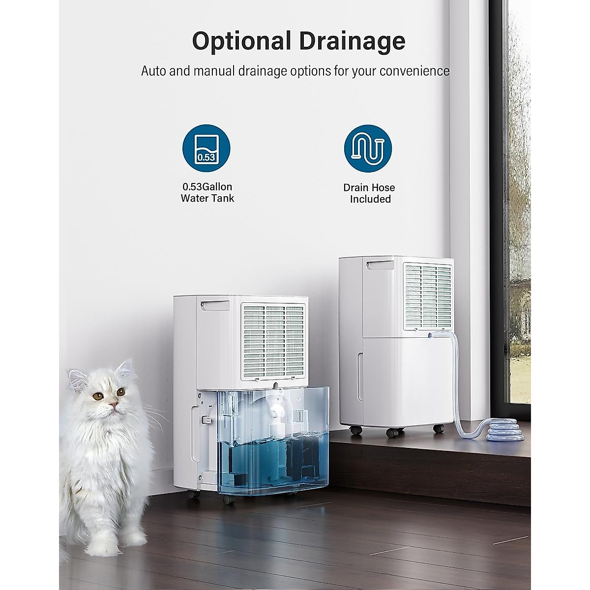 30-Pints Dehumidifier for Basements - 2000 Sq. Ft. Dehumidifier with Auto or Manual Drainage - Compact Dehumidifier with Intelligent Humidity Control | Auto Defrost | Dry Clothes