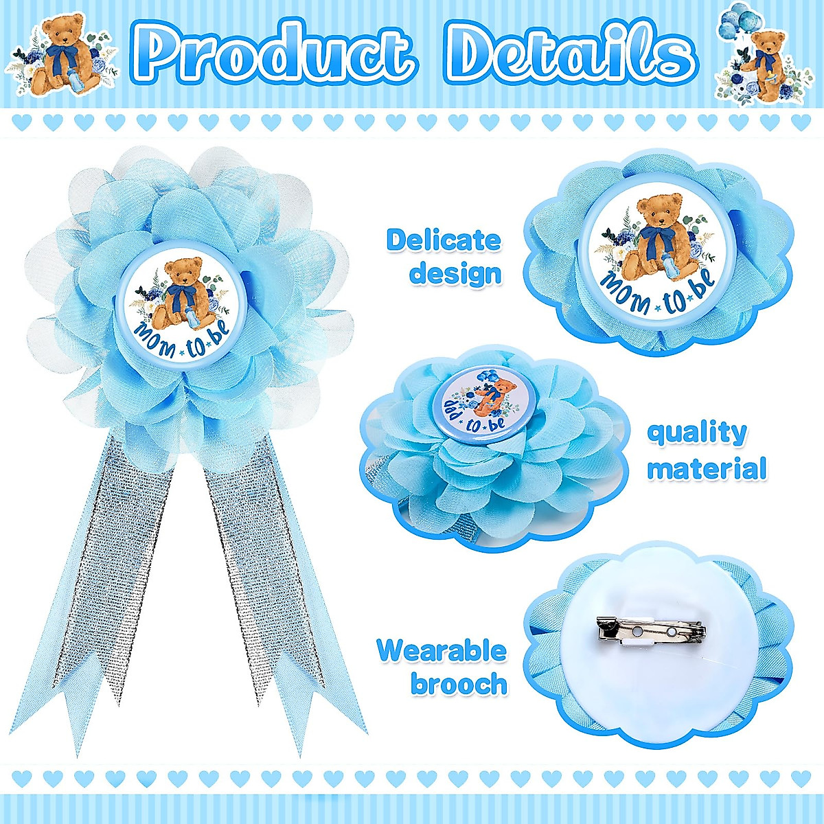 Capoda Bear Theme We Can Bearly Wait Baby Shower Decorations Mom to Be Sash Dad to Be Pin and Flower Crown Headband for Baby Shower Gender Reveal Party Sash for Boys and Girls Pregnancy Props Gifts
