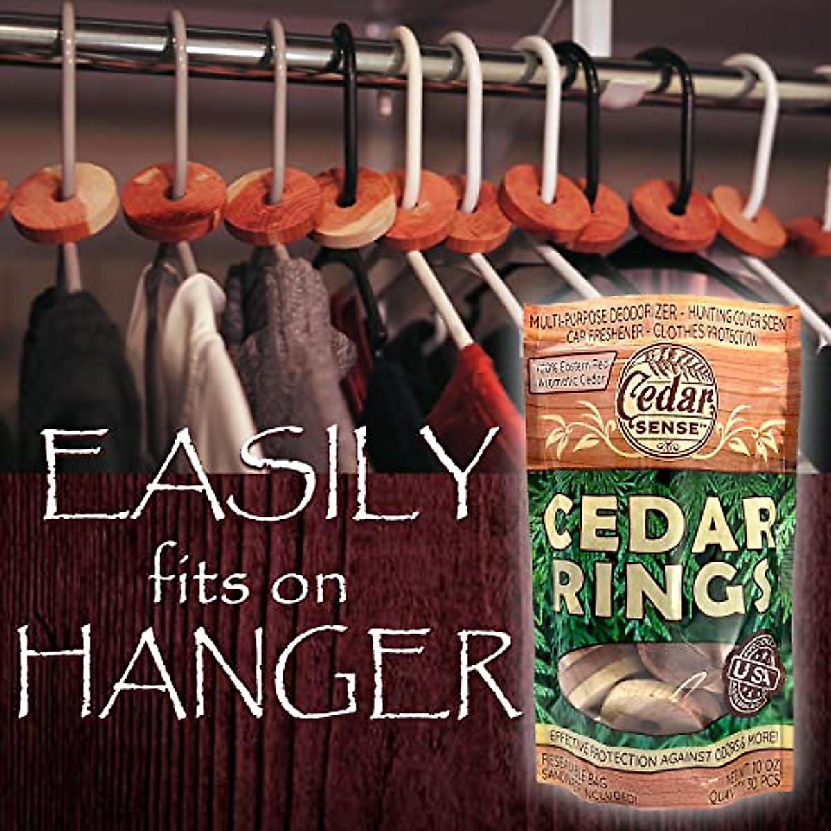 Cedar Sense Cedar Rings - 30 Pack Made in U.S.A.- Cedar Blocks for Clothes Storage - Cedar for Closets and Drawers - 100% Manufactured in The United States - Clothes Freshener