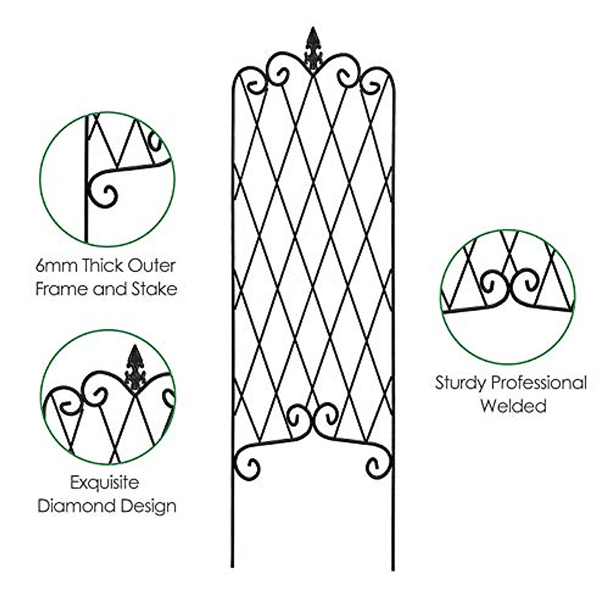 Amagabeli 2 Pack Garden Trellis for Climbing Plants 60" x 18" Rustproof Black Iron Potted Vines Vegetables Vining Flowers Patio Metal Wire Lattices Grid Panels for Ivy Roses Cucumbers Clematis GT04
