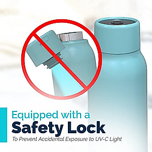 UVBRITE Go Self-Cleaning UV Water Bottle - 18.6 oz Insulated Stainless-Steel Rechargeable & Reusable Purifying Bottle - Sterilization & Travel-Friendly - BPA Free - Leakproof with Safety Lock (Cyan)