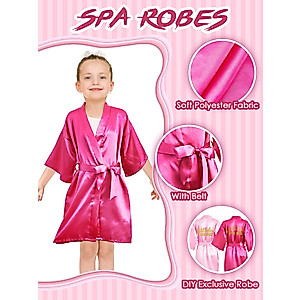 Jecery 7 Pcs Birthday Squad Robe Birthday Princess Robe Spa Party Supplies Unicorn Slumber Pajamas for Girls(Rose Red, Size 8)