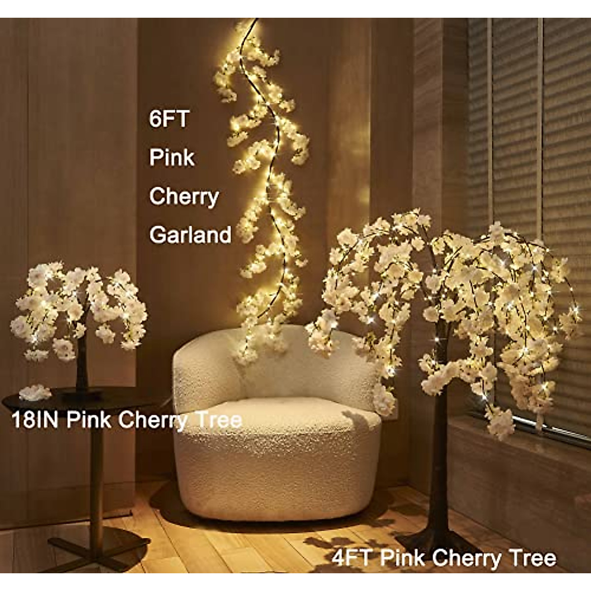 LITBLOOM Lighted Tree with Cherry Blossom 180 Fairy Lights 4FT, Pink Flower Faux Tree Lights for Indoor Outdoor Home, Wedding, Party Decoration