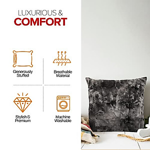 Cheer Collection Faux Fur Throw Pillow Set of 2 for Couch, Beds, Bedroom and Living Room - Ultra Soft and Cozy, Elegant Home Decor, Stylish Accent Pillows - 18" x 18", Gray & White