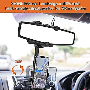 JHZWD Rear View Mirror Phone Holder, Car Phone Holder Rotatable and Retractable Universal Multifunctional Phone Mount for Car