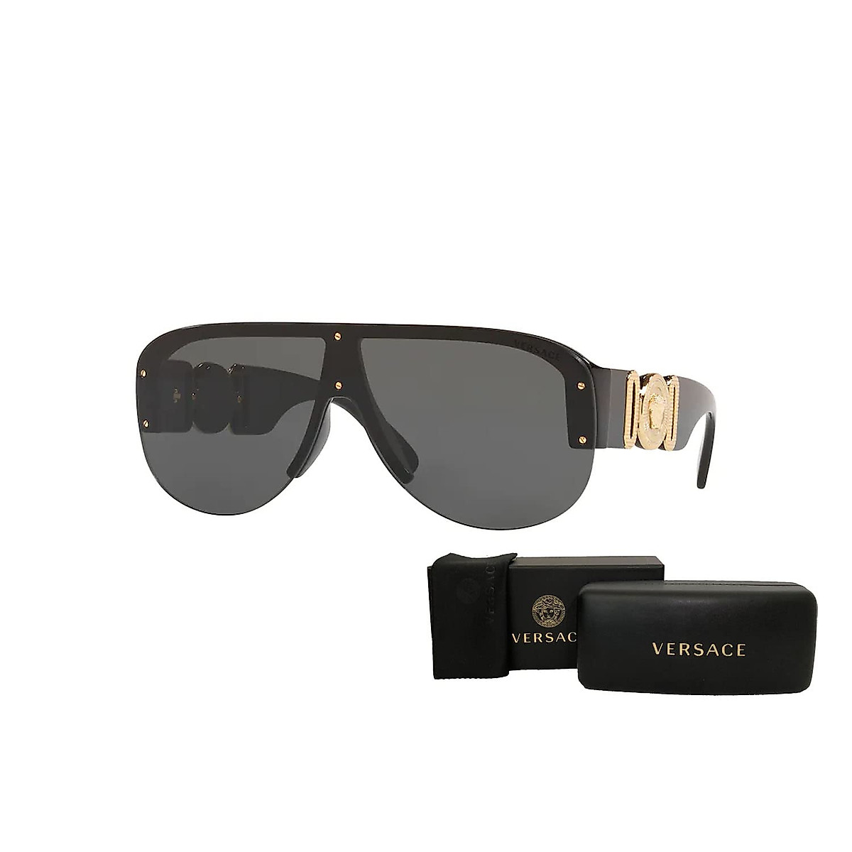 Versace VE4391 GB1/87 48MM Black/Dark Grey Shield Sunglasses for Men + BUNDLE With Designer iWear Eyewear Kit