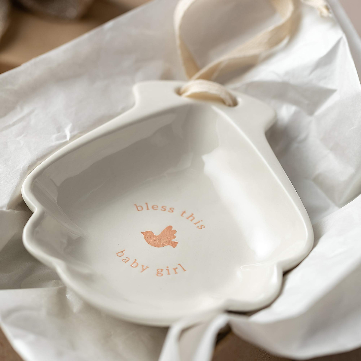 DEMDACO Bless This Baby Girl Glossy White 5 x 4 Ceramic Stoneware Baptism Bowl