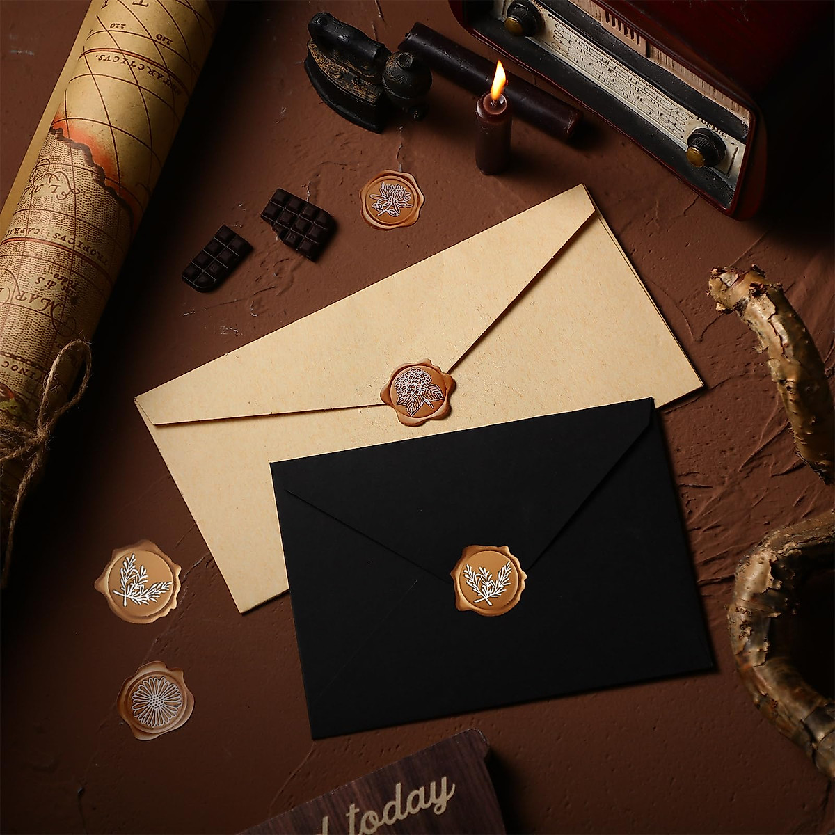 540 Pieces Gold Embossed Wax Seal Stickers Vintage Embossed Envelope Seal Sticker Adhesive DIY Embossed Wax Seal for Party Favors Invitations Greeting Cards (Botany Pattern)