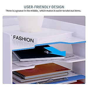 Natwind 4-Tier Office White Desktop Organizer Paper File Rack with Vertical Horizontal File Holder All in One Supplies Storage Box Mail Sorter on Desk Tabletop Binder Folder Letter Trays Study Home