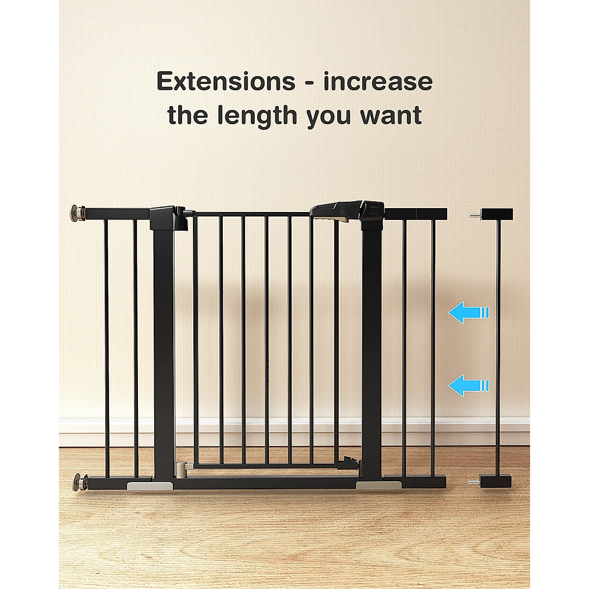 OTTOLIVES Metal Baby Gate Pet Gate 2.7 Inches Gate Extensions for Stairs & Doorways Baby Gate with a Anti-Collision Slot (Black)