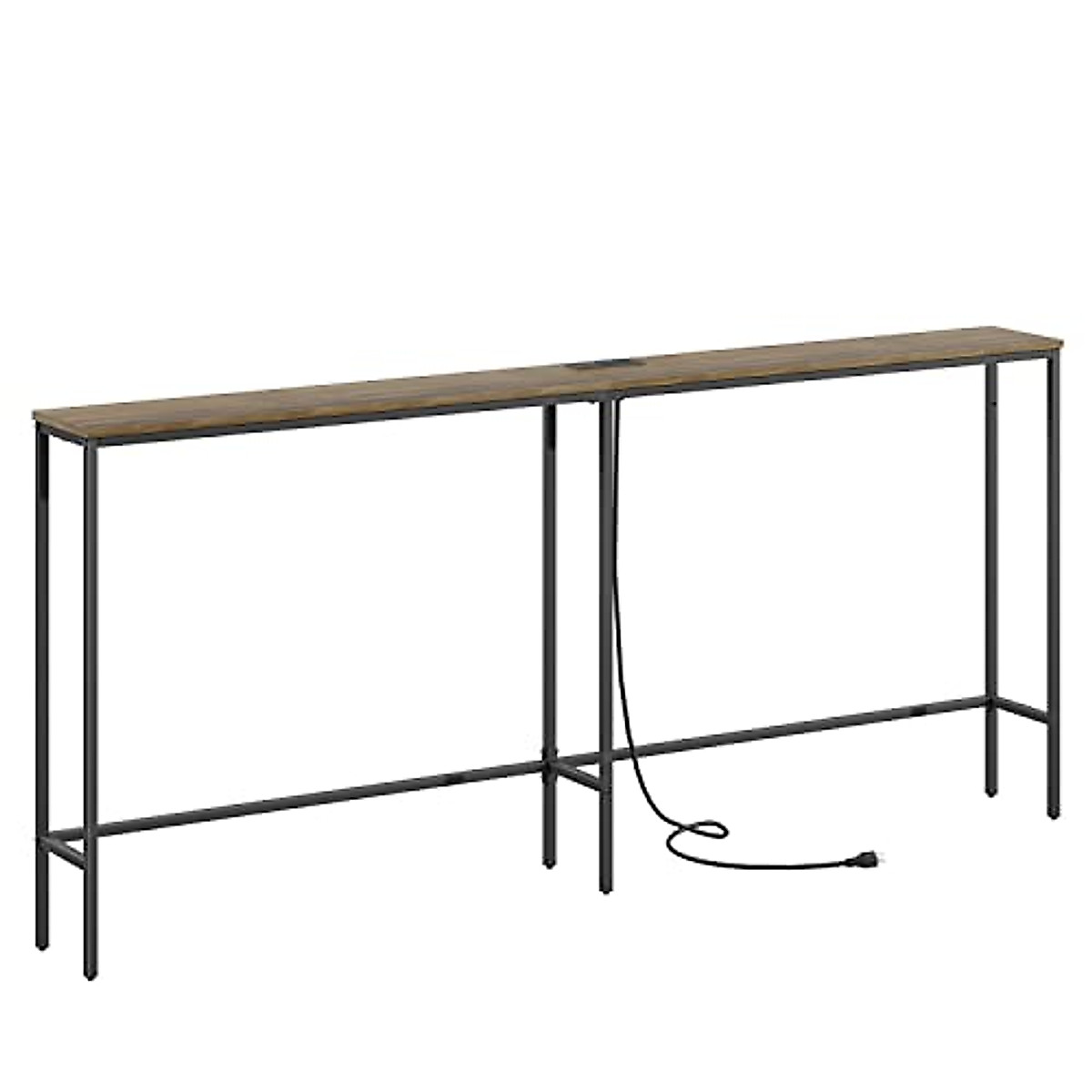 SONGXIN 70.9 Inch Console Table with Power Outlet,Modern Narrow Long Sofa Table Behind Couch,Skinny Entry Table with Black Metal Frame for Entryway,Living Room, Hallway,Walnut Brown
