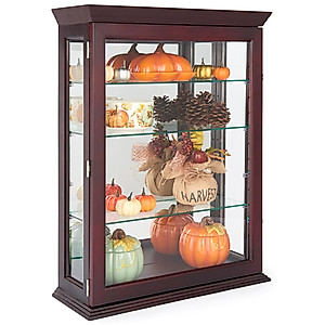 Displays2go 21" Countertop/Wall Mount Display Case, Adjustable Shelves, Locking - Mahogany (DCC2128MH2)