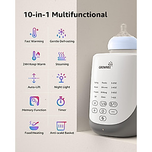GROWNSY Bottle Warmer, 10-in-1 Fast Baby Bottle Warmer with Night Light for Breastmilk&Formula, Parent's Choice Milk Warmer with Innovative Auto-Lift Feature, Smart Accurate Control, Memory Function