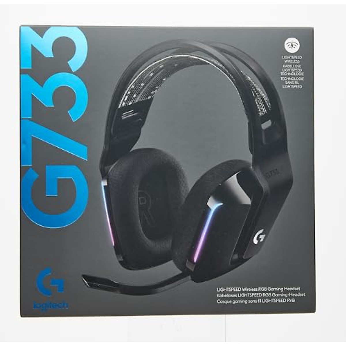 Logitech G733 Lightspeed Wireless Gaming Headset with Suspension Headband, LIGHTSYNC RGB, Blue VO!CE mic Technology and PRO-G Audio Drivers, Lightweight, 29 Hour Battery Life, 20m Range - Black