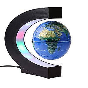 FUGEST Magnetic Floating Globe Levitation 4inch Floating Globe Led Light World Map with C Shape Base (Blue 4" Globe)