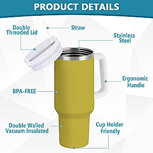 MCHIVER Golden Yellow 30 oz Tumbler with Handle and Straw Stainless Steel Vacuum Water Bottle Leak-proof Travel Coffee Mug Insulated Tumbler for Hot Cold Beverages