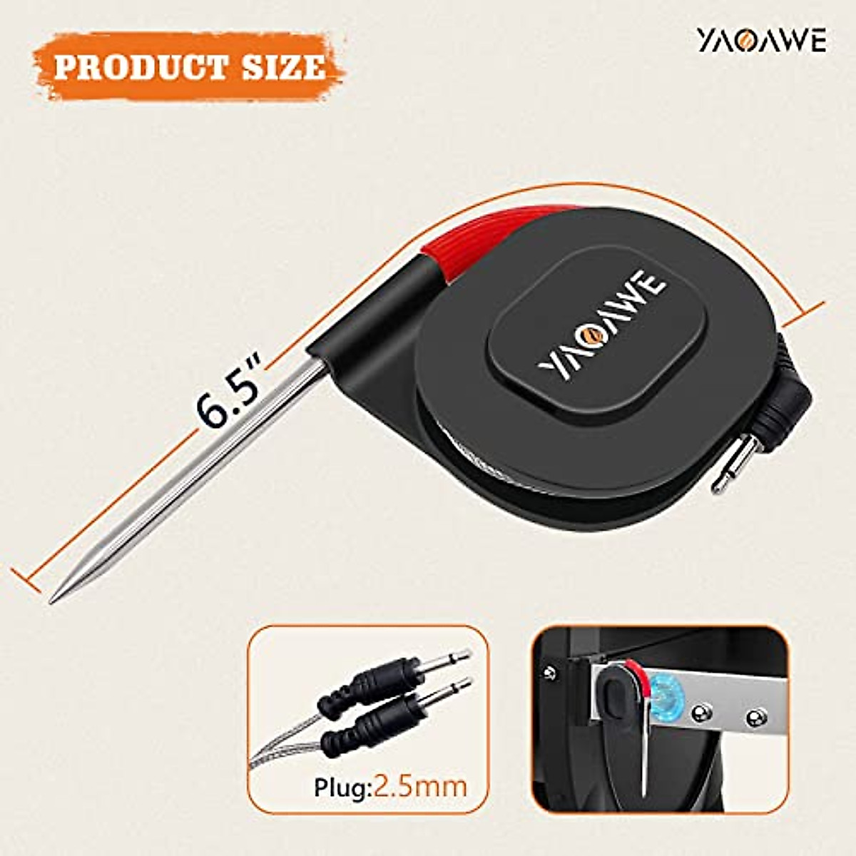 iGrill Pro Meat Probe Replacement for Weber Genesis/Spirit Gas and SmokeFire Pellet Grills, 2.5mm Plug Temperature Probe Kit for Weber Connect Smart