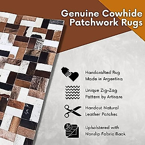 FOTA 100% Genuine Leather Cowhide Patchwork Area Rug Cow Skin Soft Hair Suede Carpet Throw Real Natural Pattern Cowhides Rustic Barn House Decor Western Southern Boho (Black Center Mix, 4' x 3')