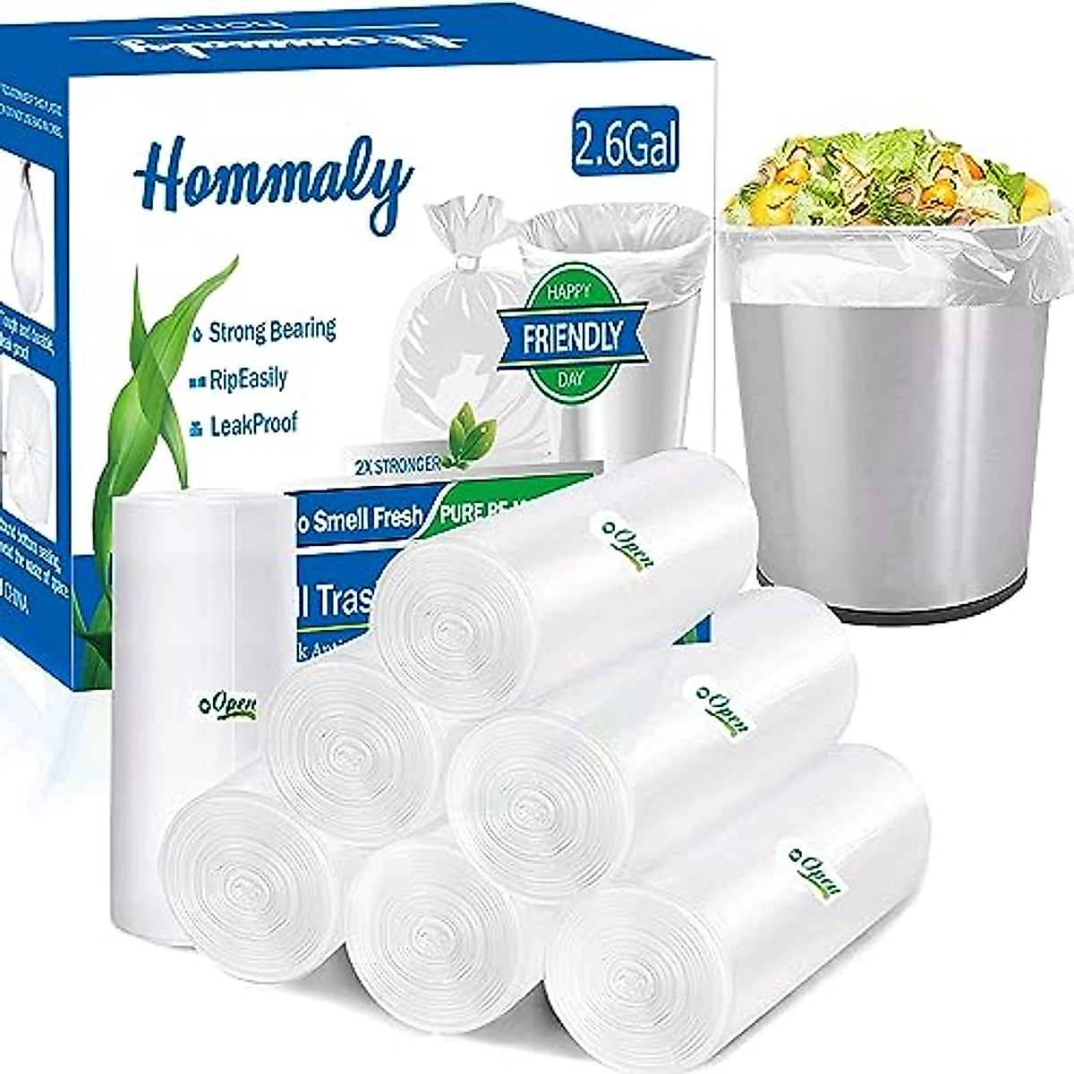 2.6 Gallon 350pcs Clear small Trash Bags Strong Clear Garbage Bags, Bathroom mini Trash Can Bin Liners,Plastic Bags for home waste basket liner, fit 10 Liter, 0.8,1,1.2,1.5,2,2.6,3Gal（Clear 350)