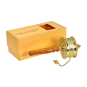 Hand Held Tibet Prayer Wheel – Tibetan Prayer Wheel Handheld Spinning Wheel with Dharma Wheel Om Mani Padme Hum for Gifts Nepal Decor by Mudra Crafts