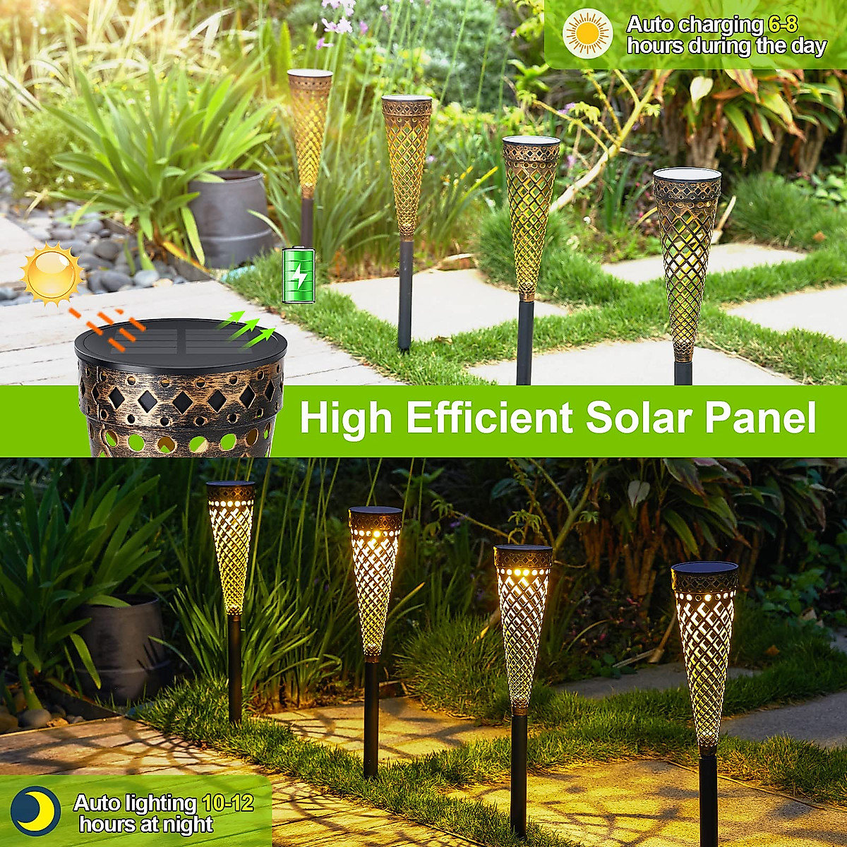 RECHOO Solar Garden Lights, 6 Pack Garden Decor Solar Outdoor Lights Decorative, Warm White & Cool White Garden Lights Solar Powered Waterproof, Outdoor Solar Lights for Yard Patio Backyard Decor