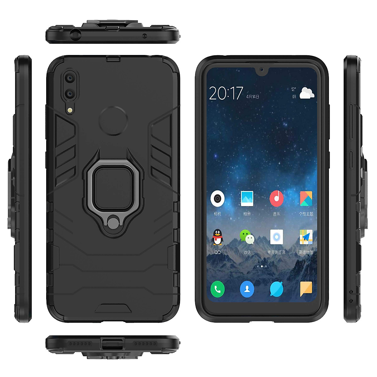 for Huawei Y7 2019 Case,Hybrid Heavy Duty Shockproof Armor Dual Layer Protection Defender Back Case Cover for Huawei Y7 2019 Tempered Glass Screen Protector (Black) (Black)
