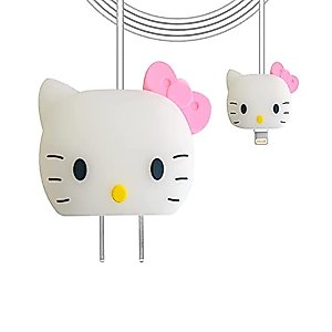 RTSXS Protective Case for Apple 20W iPhone USB-C Power Adapter Charger and USB Lightning Cable, 3D Cartoon Kawaii Saver Accessory Case for iPhone Charger (White cat)