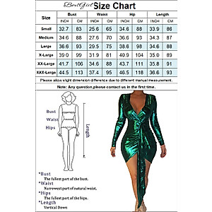 BestGirl Women's Sexy Dress Deep V Neck Long Sleeve Ruched Sparkly Bodycon Club Mini Dresses (3X-Large, Green)