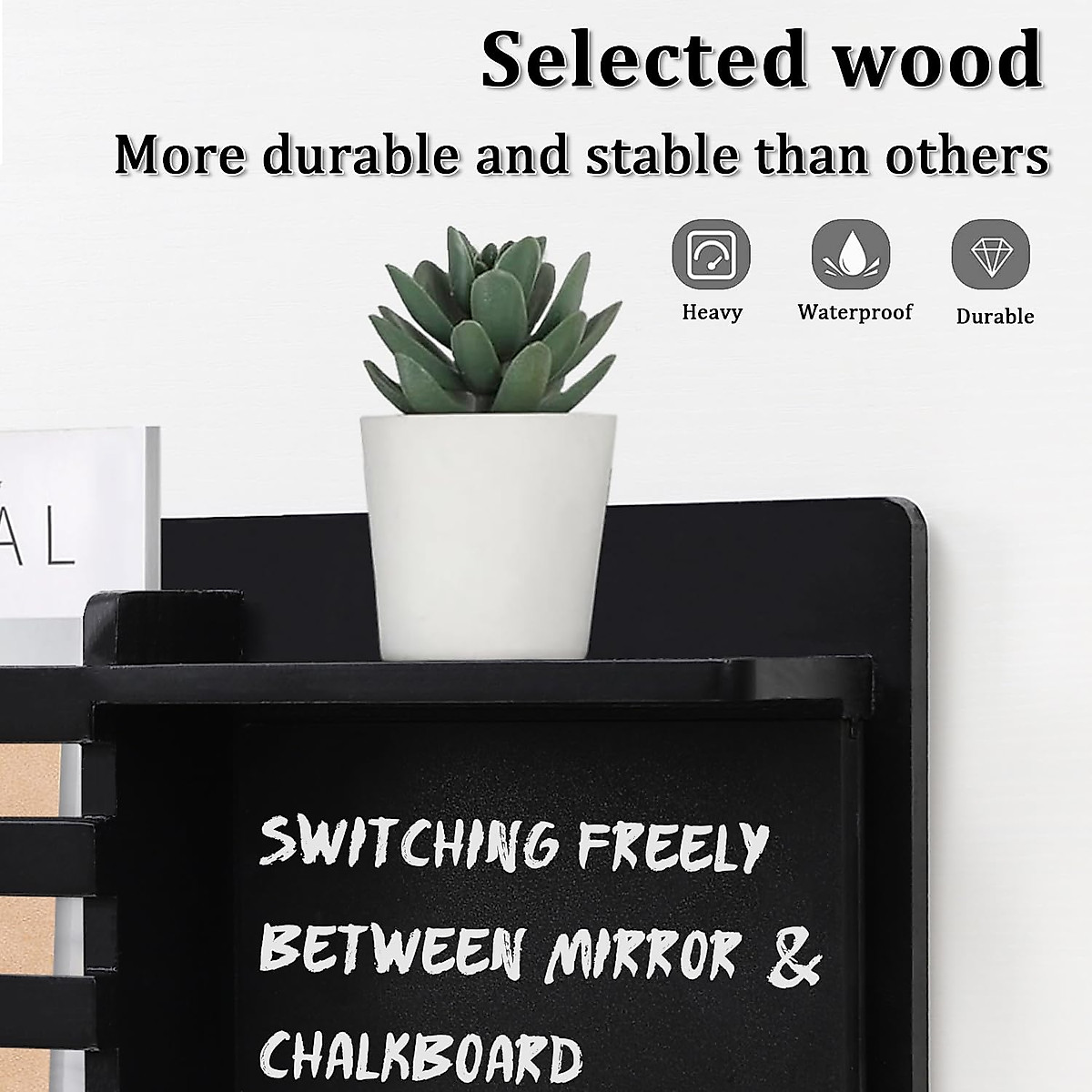 Kenvary Key Holder Rack for Wall, Entryway Hook with Shelf, Mail Organizer with Chalkboard, Rustic Mail Organizer with Mirror, Easy Installation