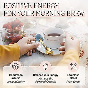 Artisan Silver Coffee Spoon with Crystal Accent - Dessert, Tea & Coffee Spoons Set of 4 - Handcrafted Coffee Spoons for Coffee Bar - Mixing & Stirring Spoons with Crystal Energy by Wanda Living