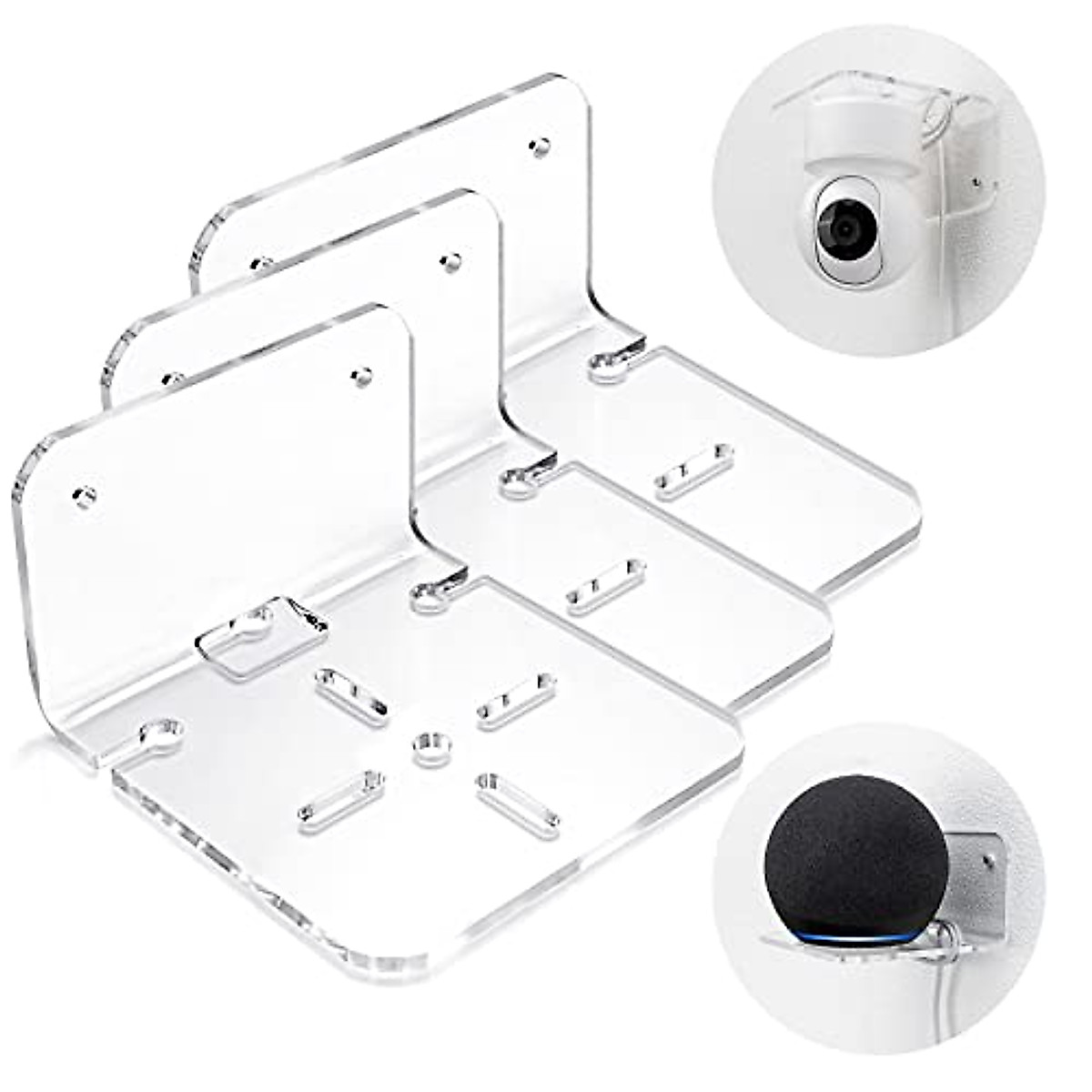 HAYVAN Acrylic Small Floating Shelf for Security Cameras, Baby Monitors, Speakers, Plants & More - 4'' Universal No Drill Shelves Easy to Install with Strong Tapes & Screws (Clear 3 Pack)