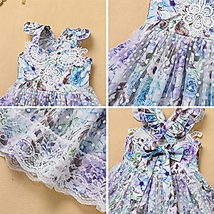 Baby Toddler Girl Summer Dress,Little Girls Boho Tutu Dress A-line Birthday Christmas Party Princess Dress Sleeveless Backless Ruffle Swing Daddy&Daughter Dance Dresses Blue-Tulle 6-12 Months