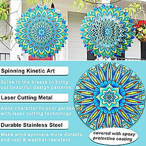 Peacock Wind Spinner,3D Kinetic Art Garden Sculptures,Sun Catcher Outdoor Metal Large Spinning Yard Decor,12in Green Bird Feather Style Spinner Hanging Ornaments,Big Craft Decorations for Patio Garden