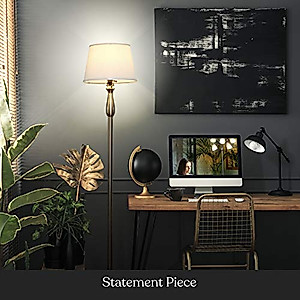 Brightech Gabriella Tall Lamp with Fabric Shade & LED Bulbs, Elegant Lamp for Living Rooms & Offices, LED Floor Lamp, Mid-Century Modern Standing Lamp for Bedroom, Great Living Room Décor - Silver